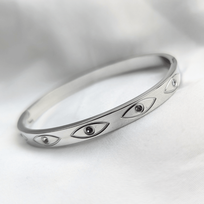 Silver Five Eye Bangle With Multicoloured Crystals - Jewellery For Teens